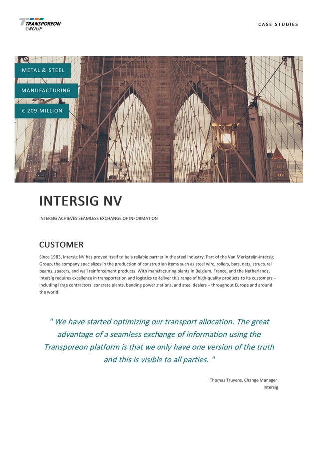 Intersig NV TRANSPOREON Group Case Study | PDF