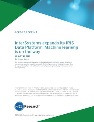 InterSystems IRIS Data Platform : Machine learning on the way | PDF