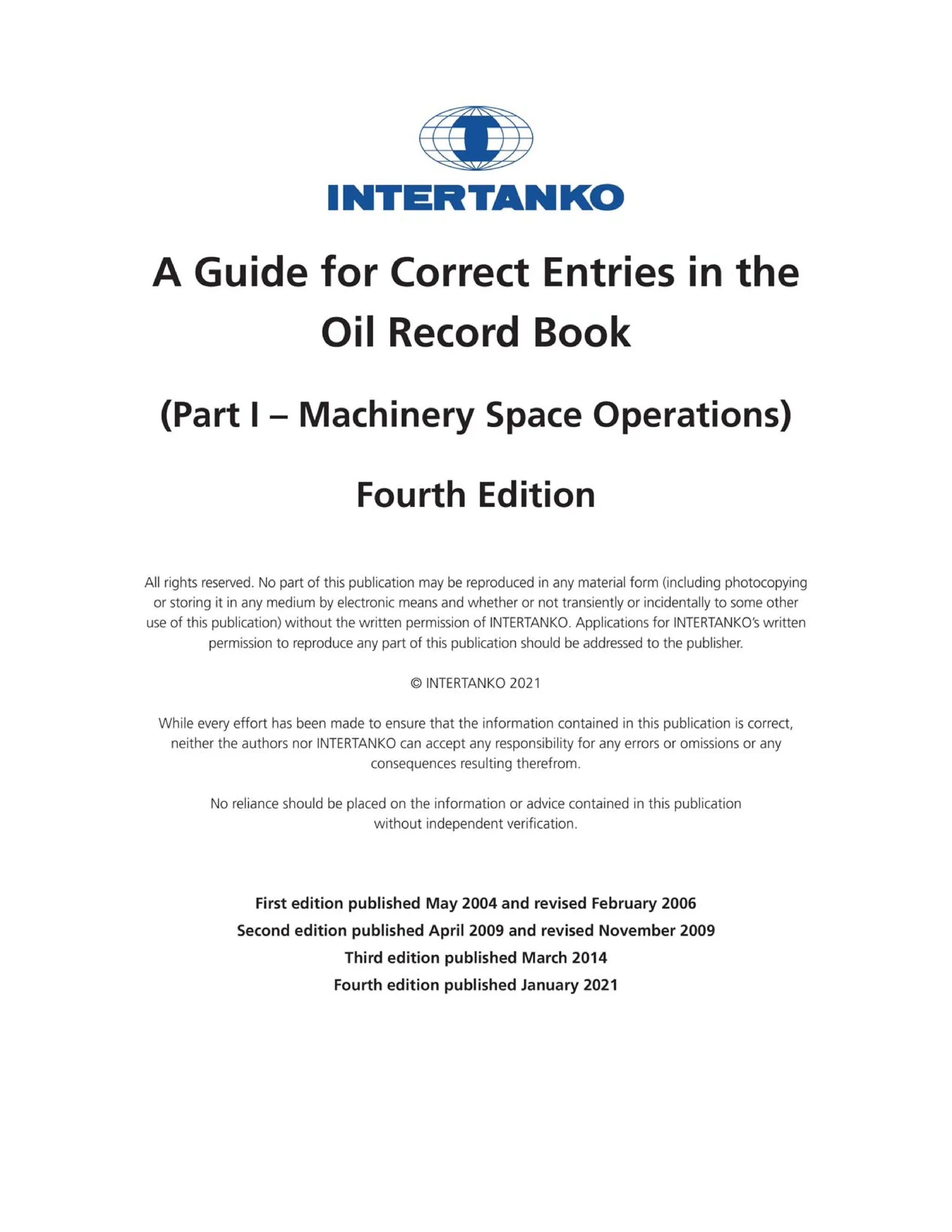 INTERTANKO - A Guide for Correct Entries in the Oil Record Book Part I - 4th Edition | PDF