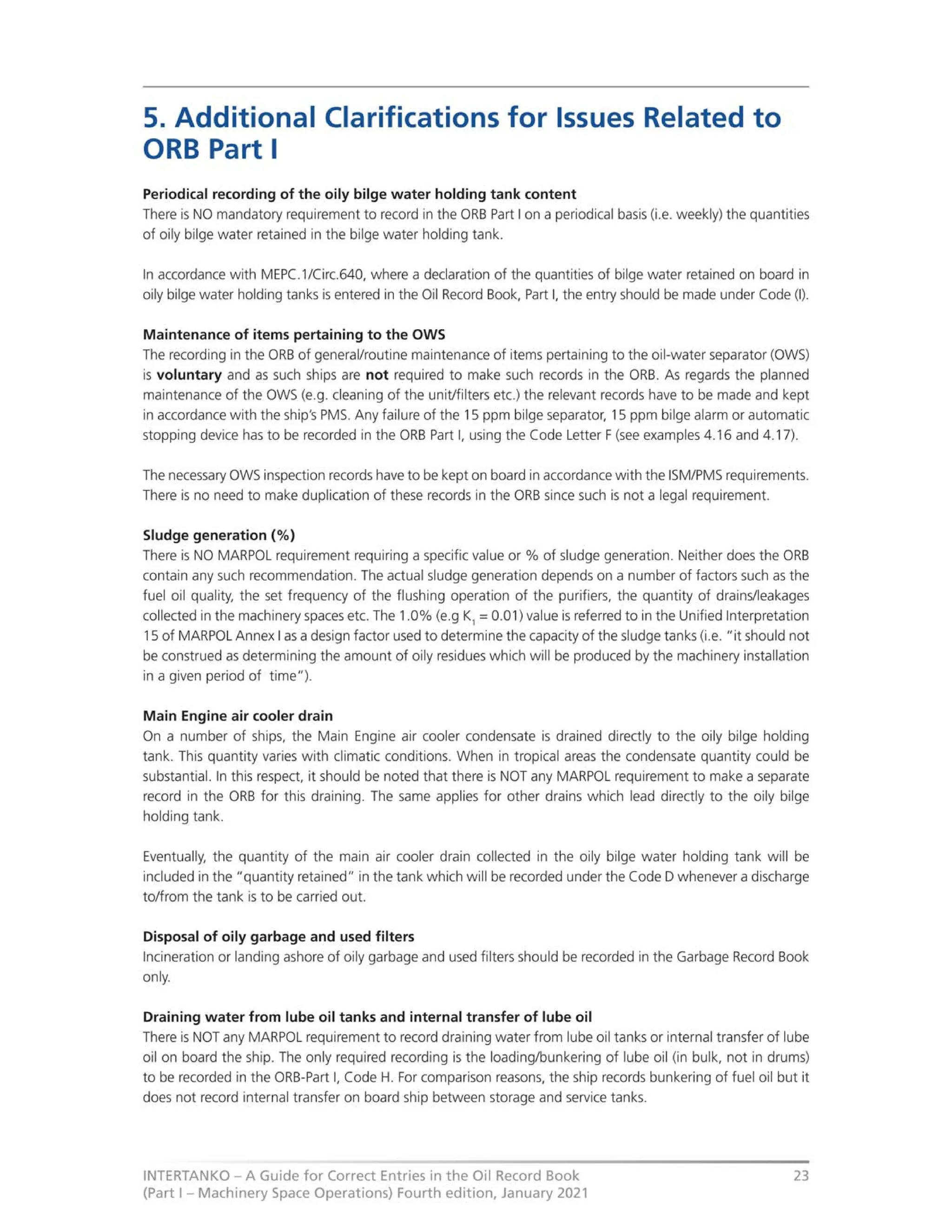 INTERTANKO - A Guide for Correct Entries in the Oil Record Book Part I - 4th Edition | PDF