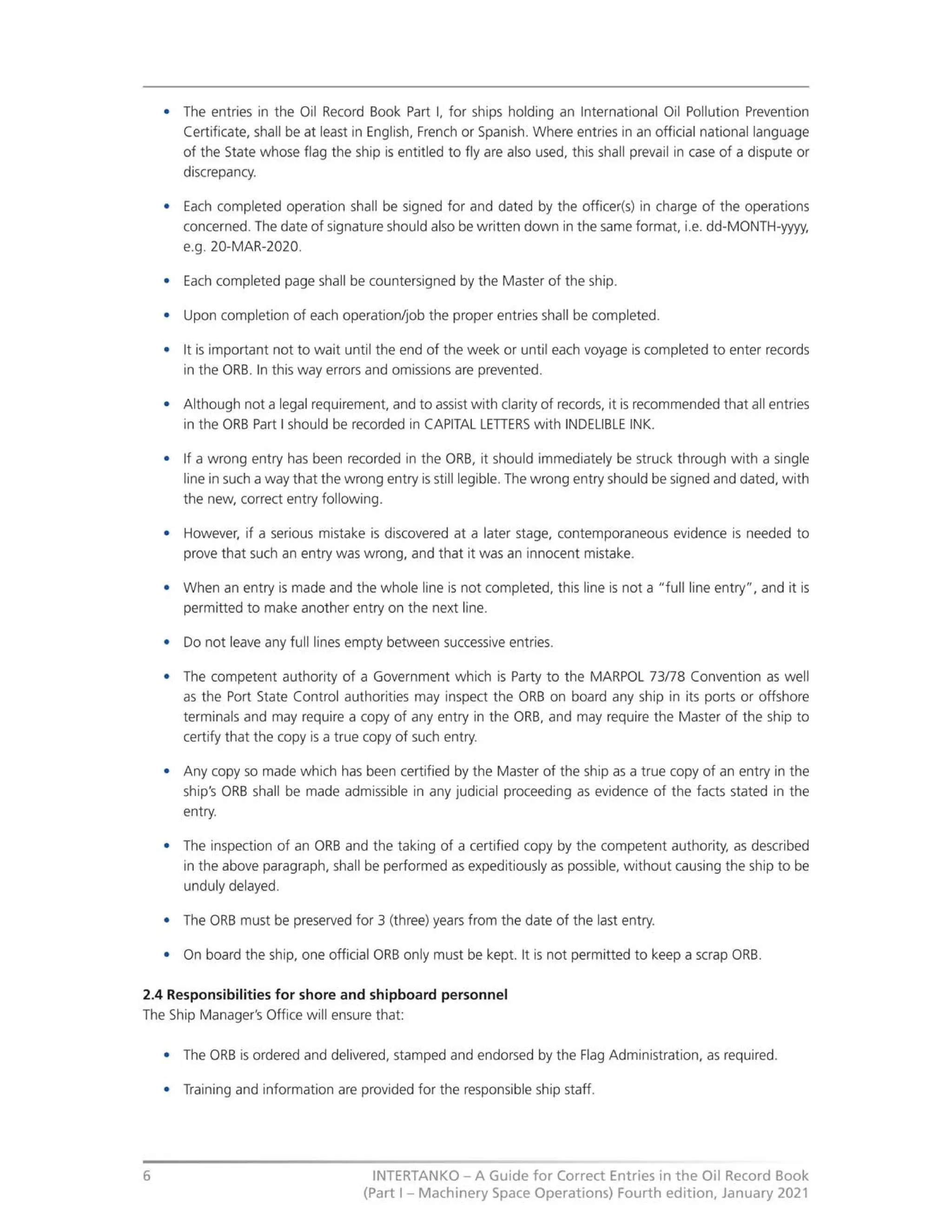 INTERTANKO - A Guide for Correct Entries in the Oil Record Book Part I - 4th Edition | PDF