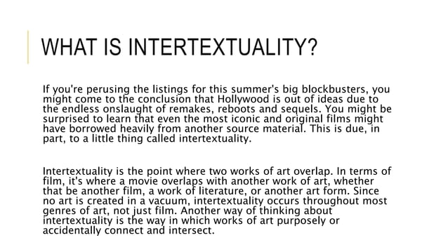 Intertextuality in Film | PPTX | Genres