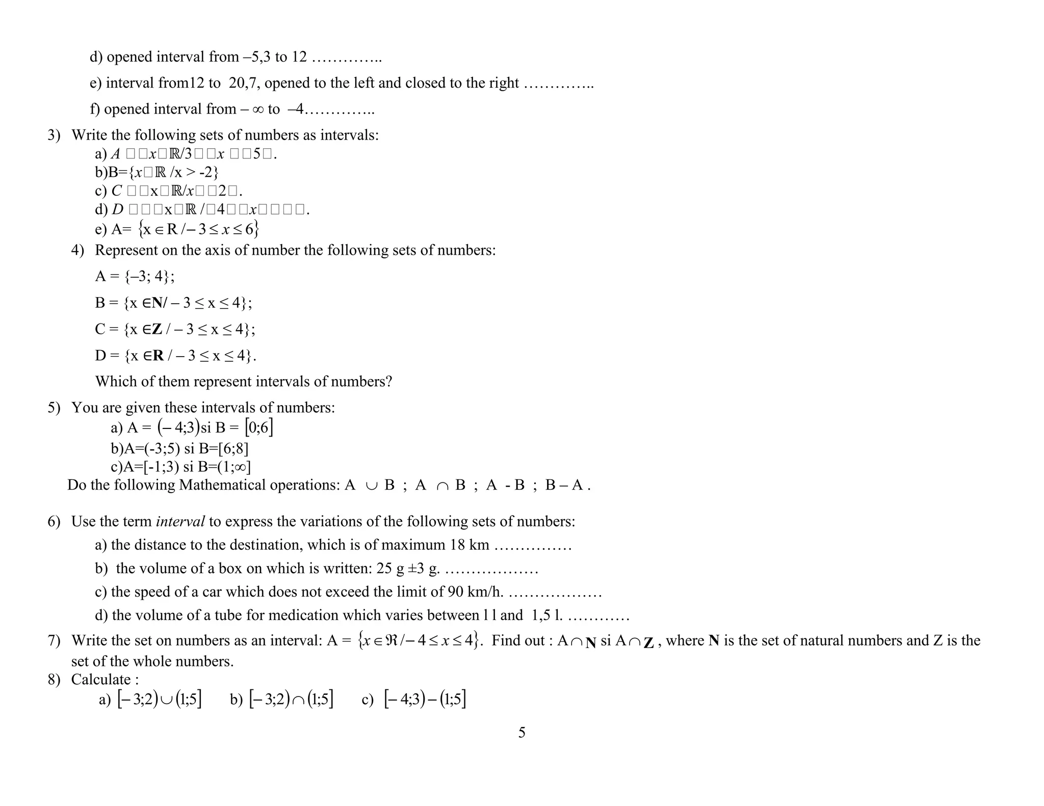 Intervals of numbers. operations with intervals of numbers | PDF