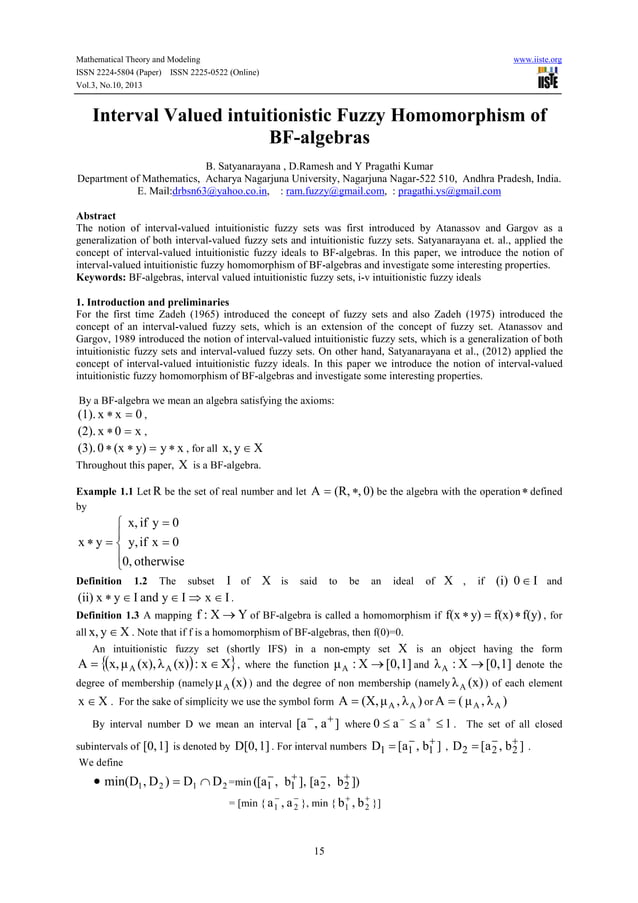 Interval valued intuitionistic fuzzy homomorphism of bf algebras | PDF