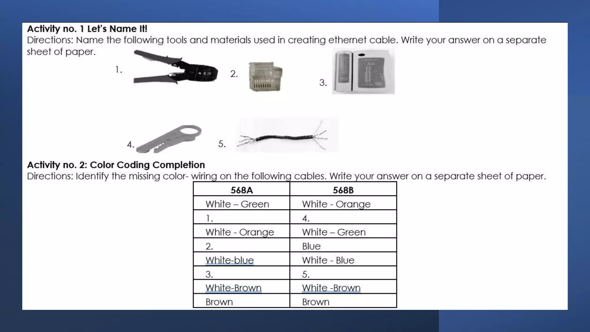 Materials and tools used for making Ethernet cables | PPTX