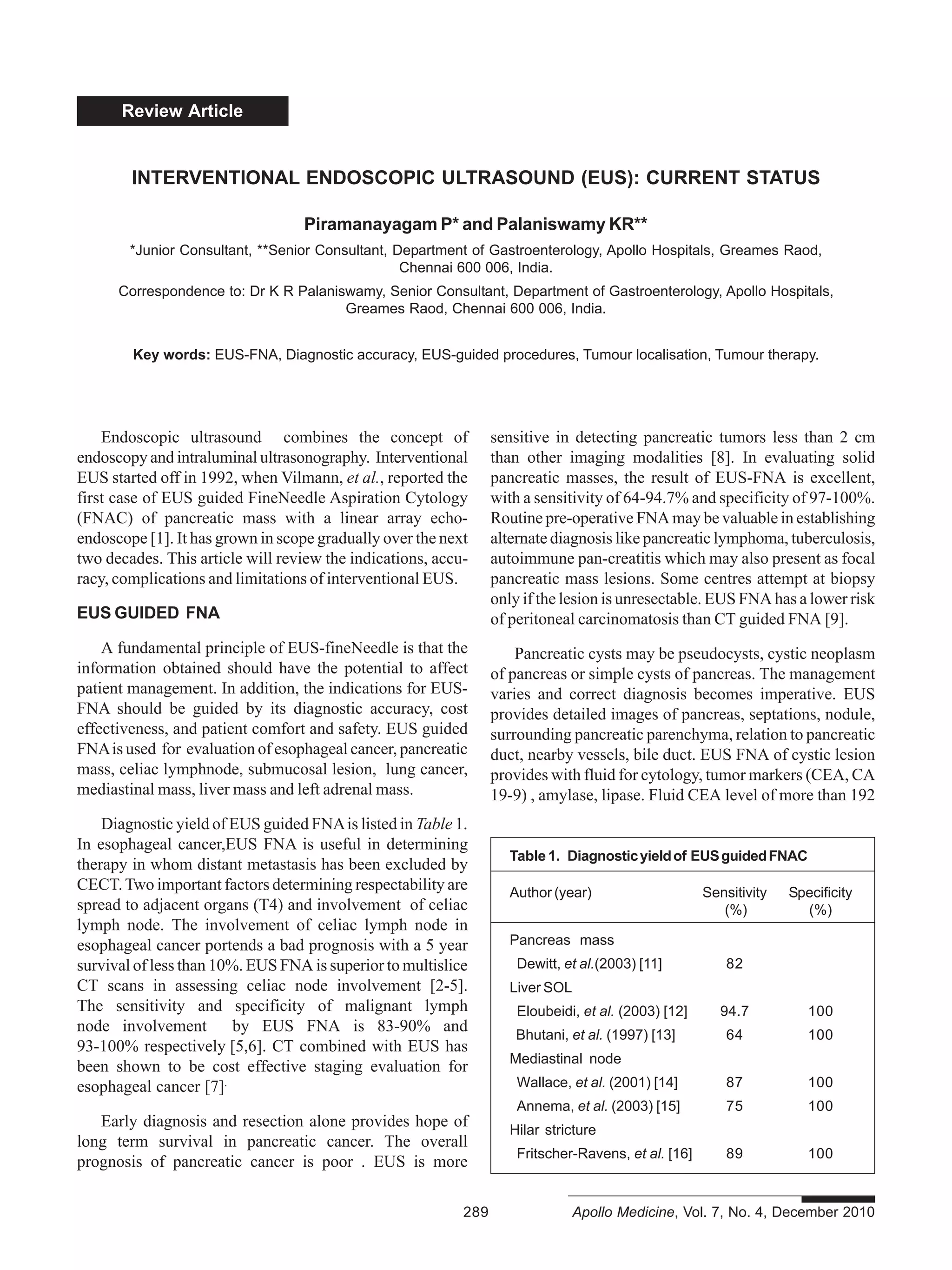 Interventional Endoscopic Ultrasound (EUS) | PDF