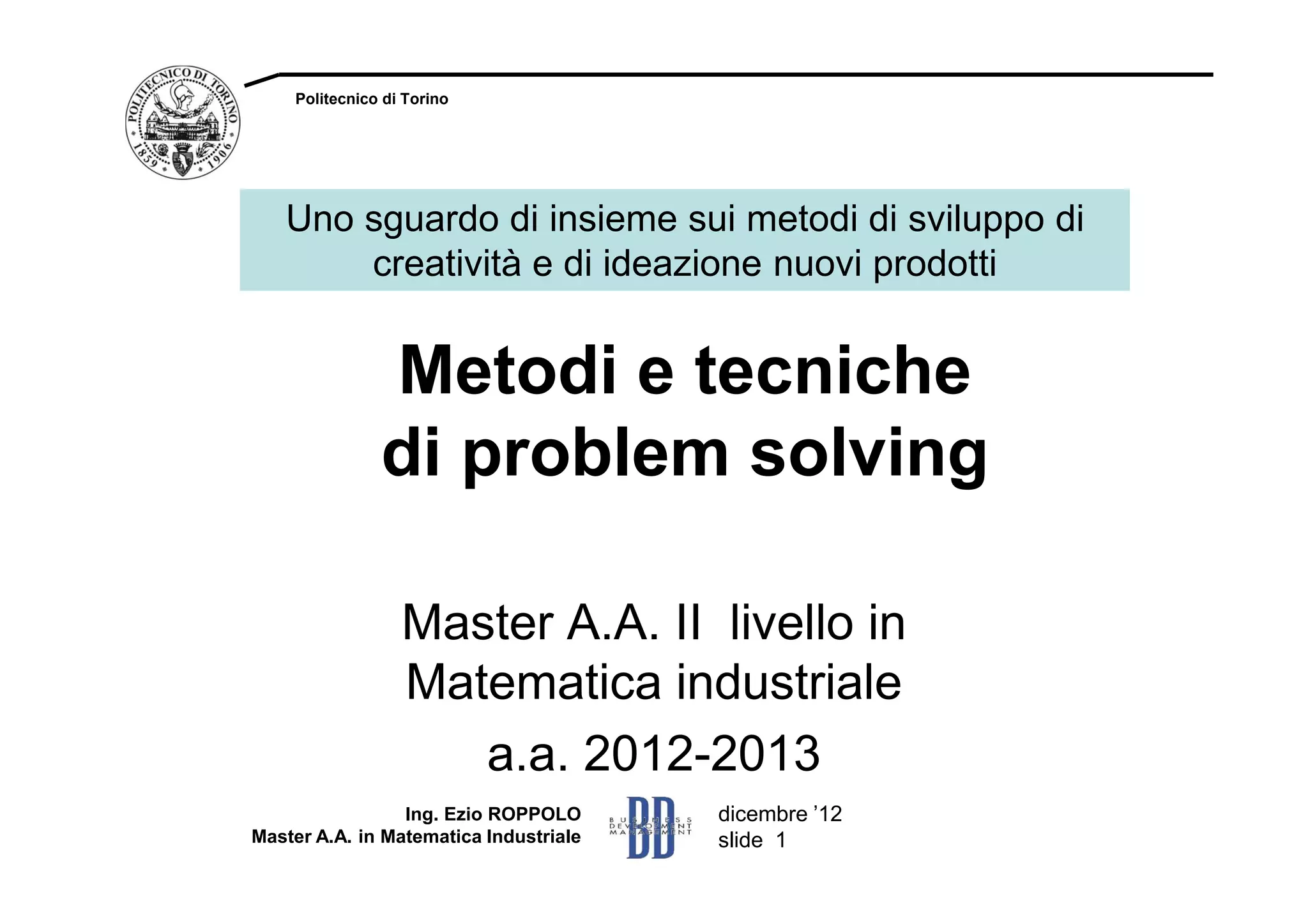 PROBLEM SOLVING & BRAINSTORMING (1°parte) - Ezio Roppolo | PDF