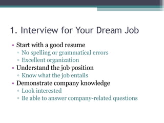 Interview Basics And Skills | PPT | Resume Writing and Advice | Job Search