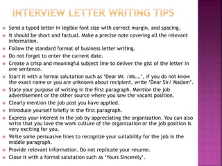 Job Interview Letter Writing Tips | PPTX