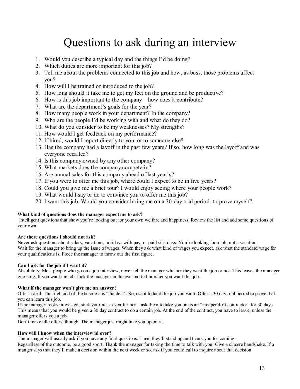 Interview checklist