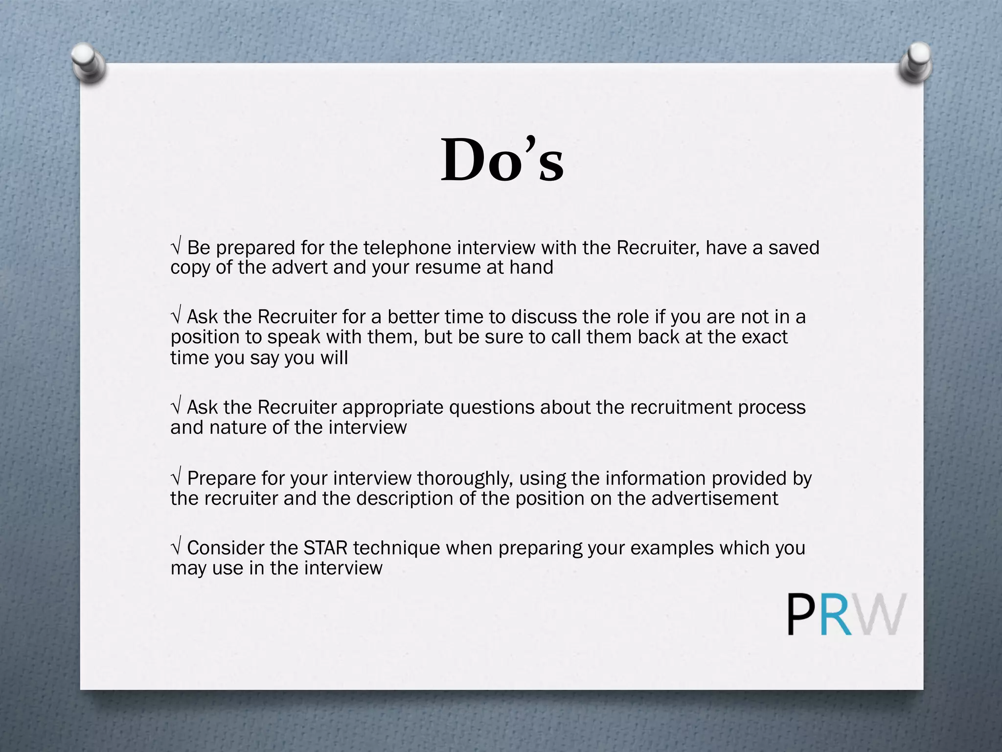 Interview Do's & Don'ts | PDF | Resume Writing and Advice | Job Search