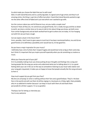 Interview draft | DOCX | Music | Entertainment