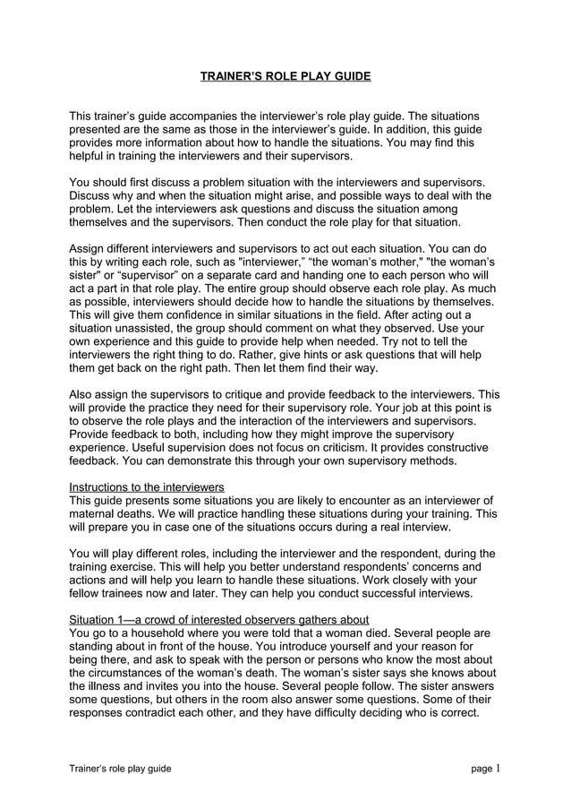 Interviewer and trainer roleplay guides | PDF