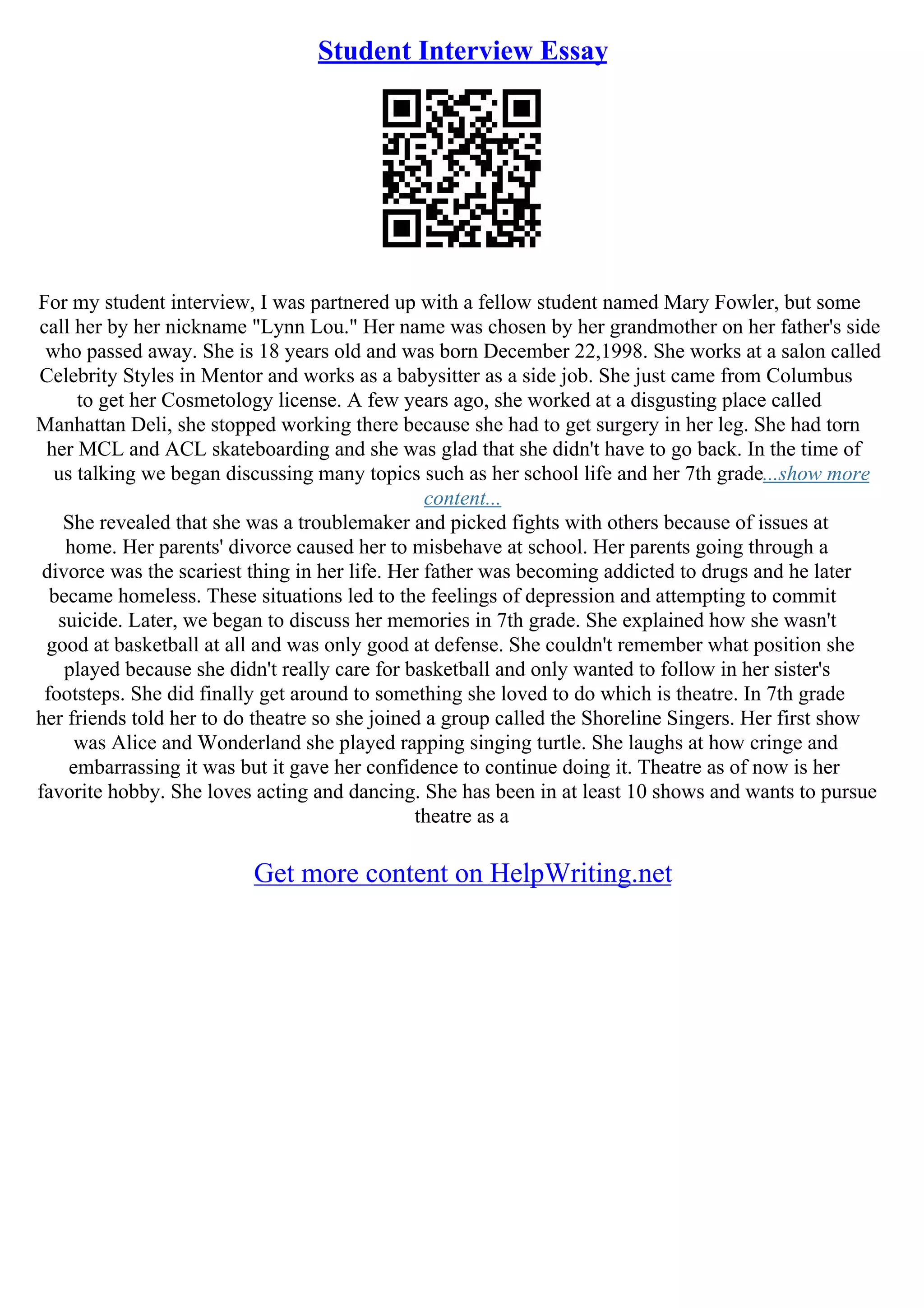 Interview Essay Examples | PDF