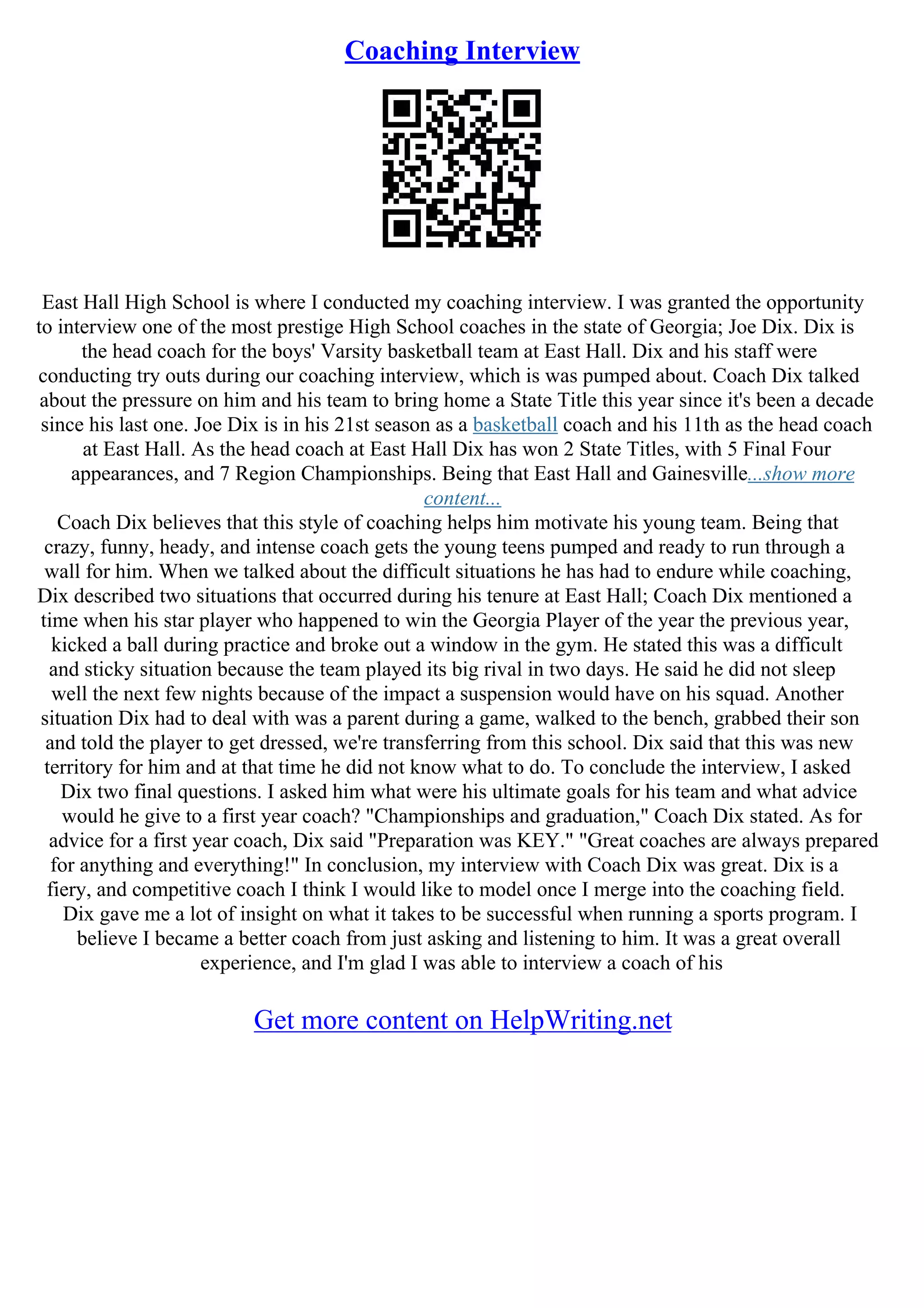 Interview Essay Examples | PDF