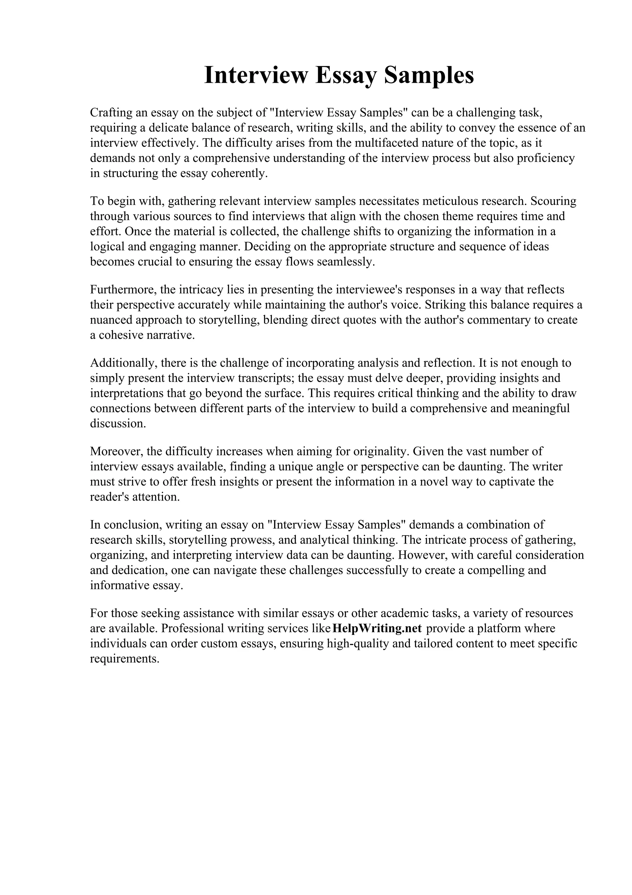 Interview Essay Samples | PDF