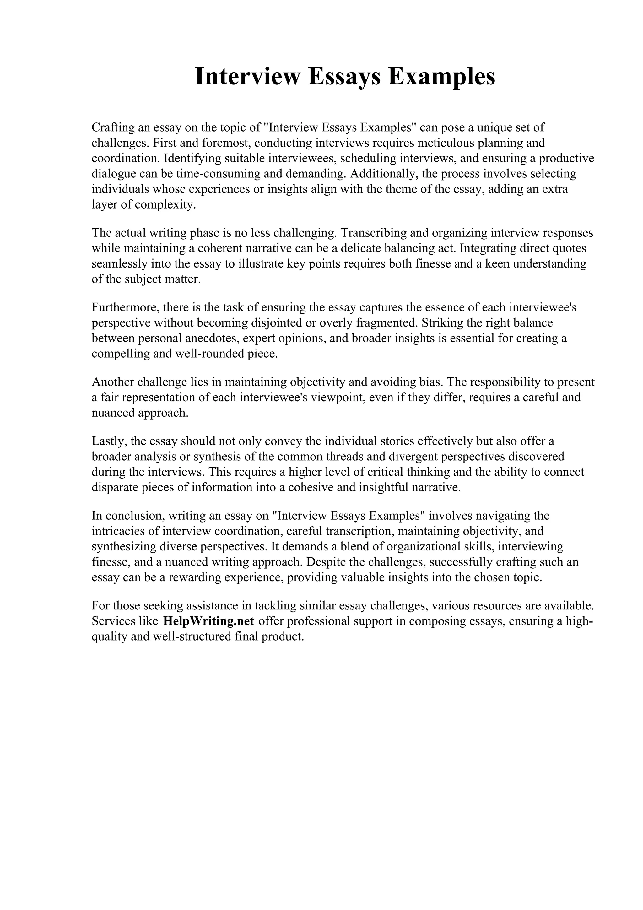 Interview Essays Examples.pdf | Education