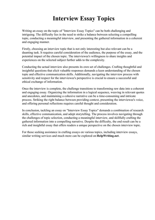 Interview Essay Topics. Mount St. Mary's College | PDF