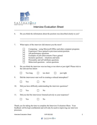 Interview Evaluation Sheet Vvp.Ies.000