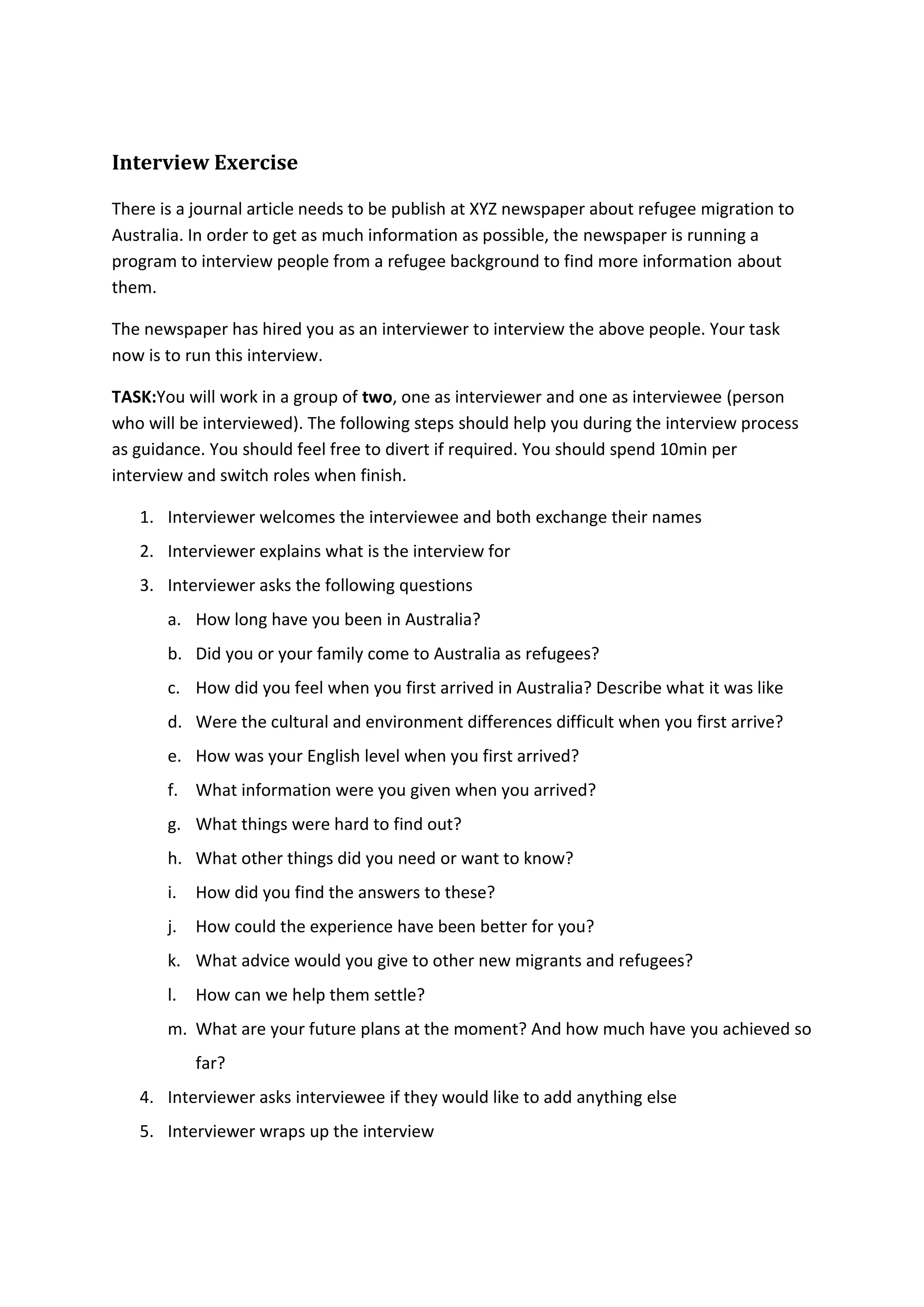 Interview exercise | DOCX