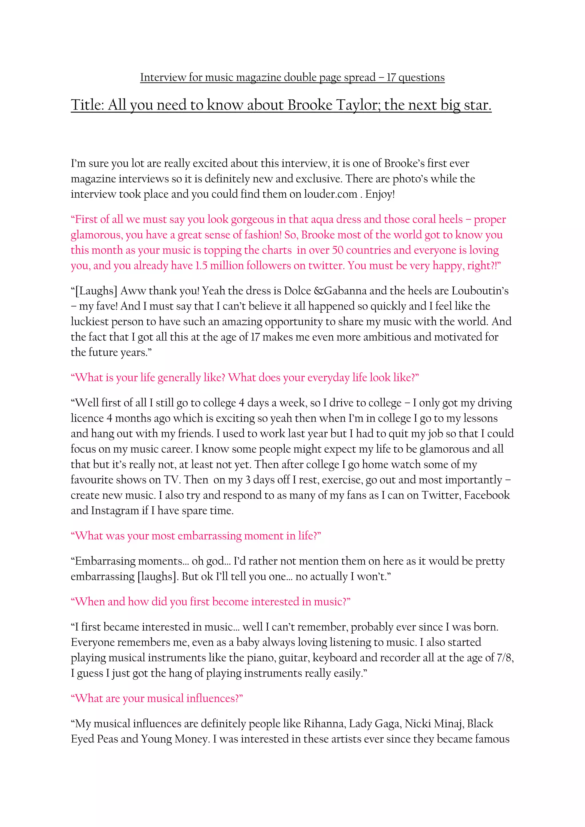 Interview for music magazine double page spread | PDF