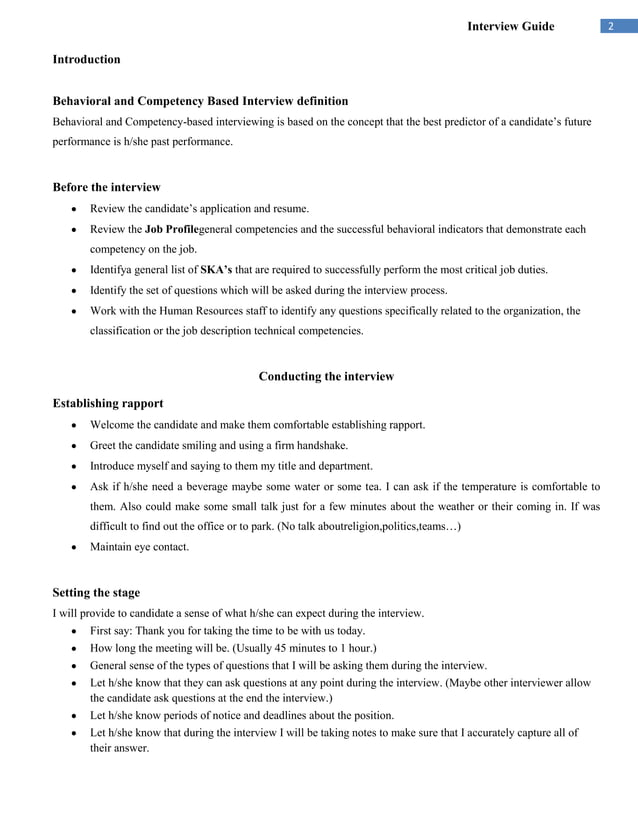 Interview guide | DOCX | Resume Writing and Advice | Job Search