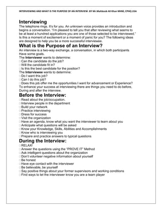 Interviewing and its purpose ... | DOCX