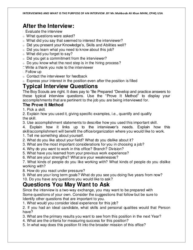 Interviewing and its purpose ...