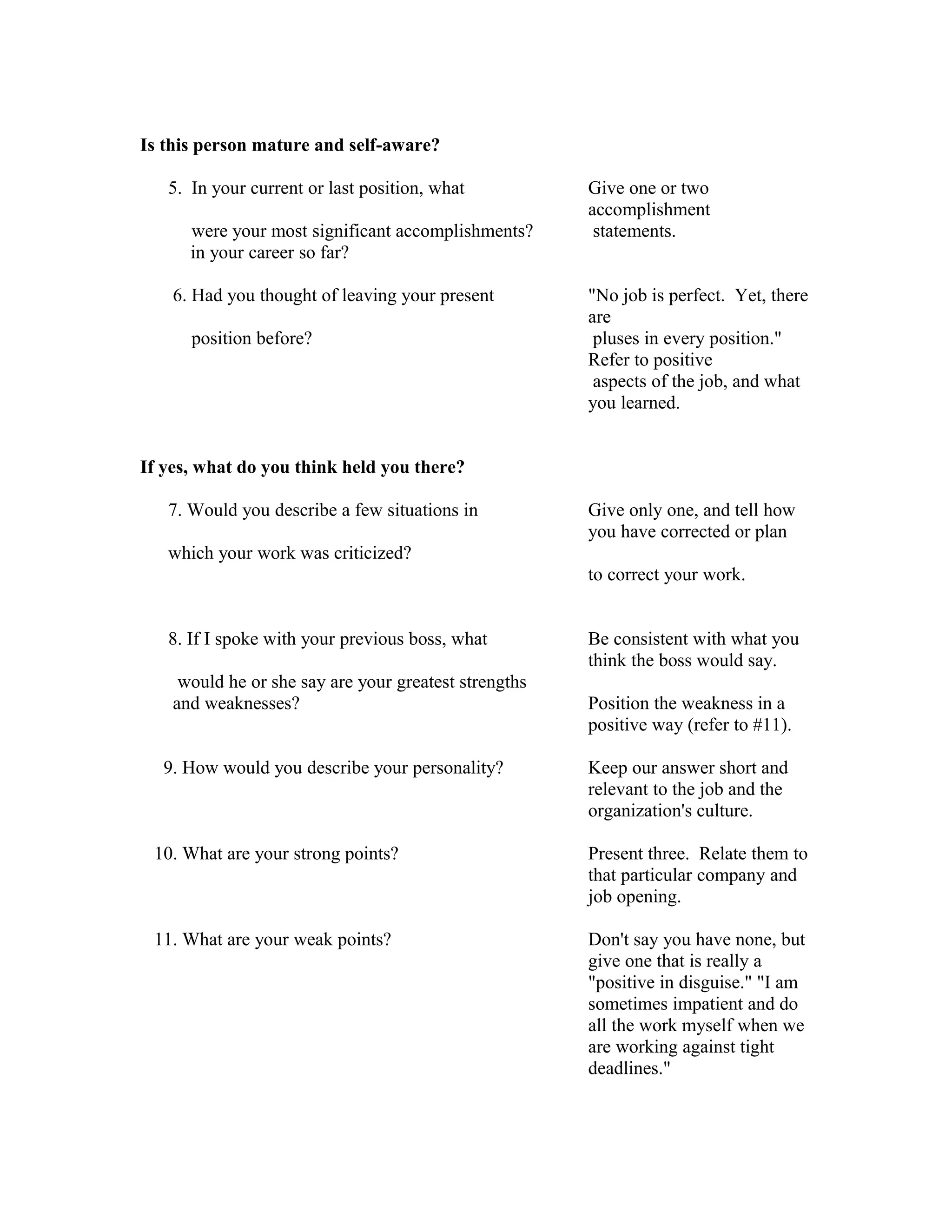 Interviewing answers to difficult questions | PDF