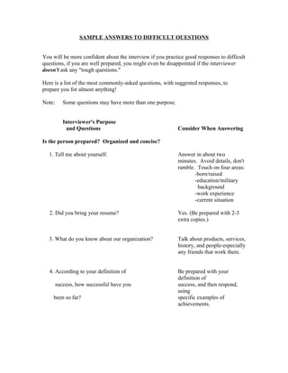 Interviewing answers to difficult questions | PDF