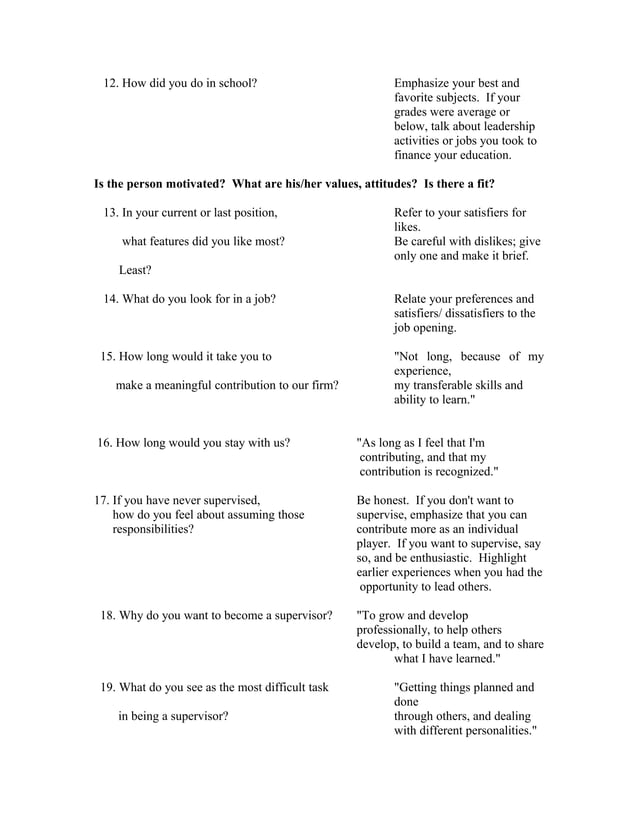 Interviewing answers to difficult questions | PDF