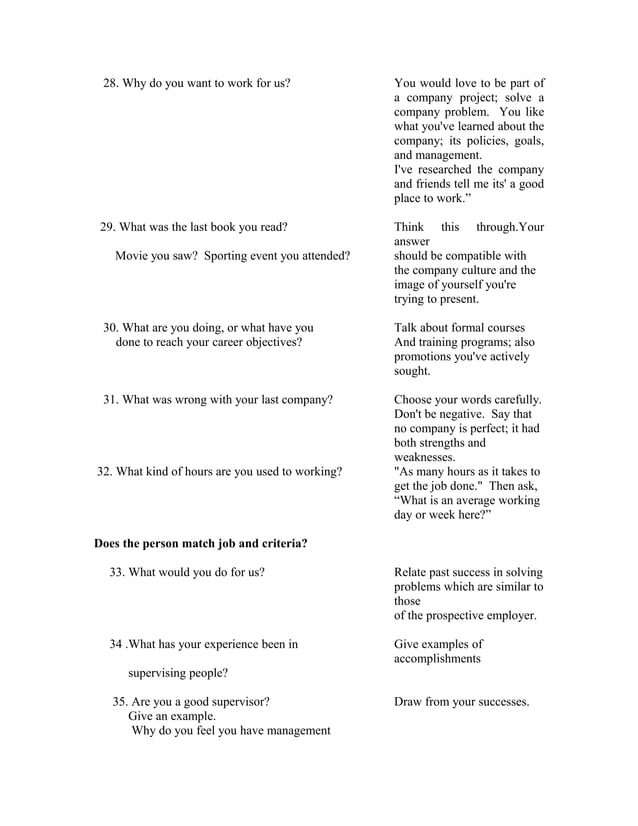 Interviewing answers to difficult questions | PDF