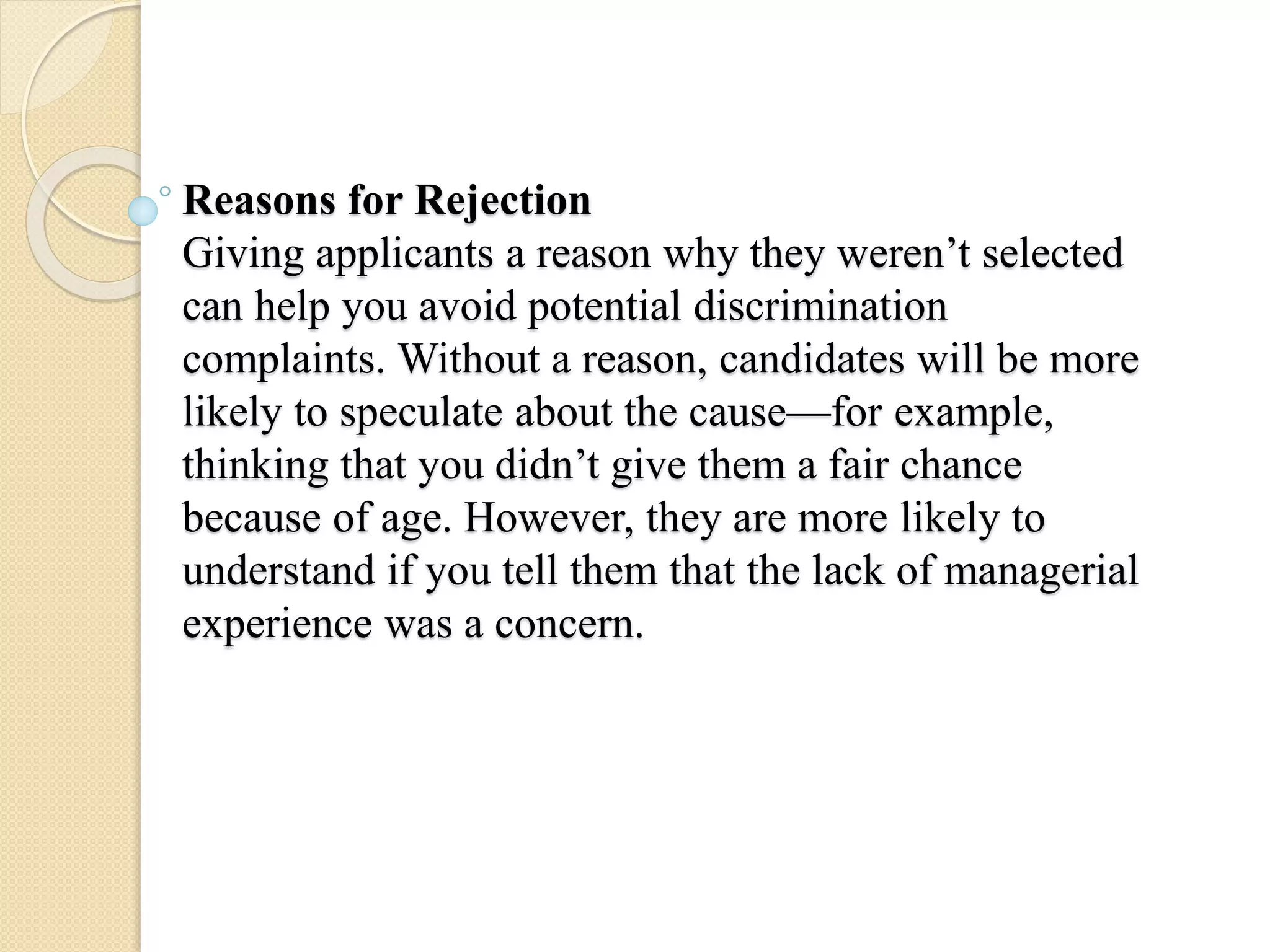 Interviewing Best Practices: Rejecting Unsuccessful Applicants | PPTX
