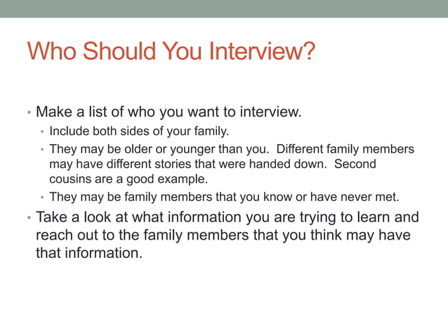 Interviewing Family Members | PPTX | Genealogy and Ancestry | Hobbies ...