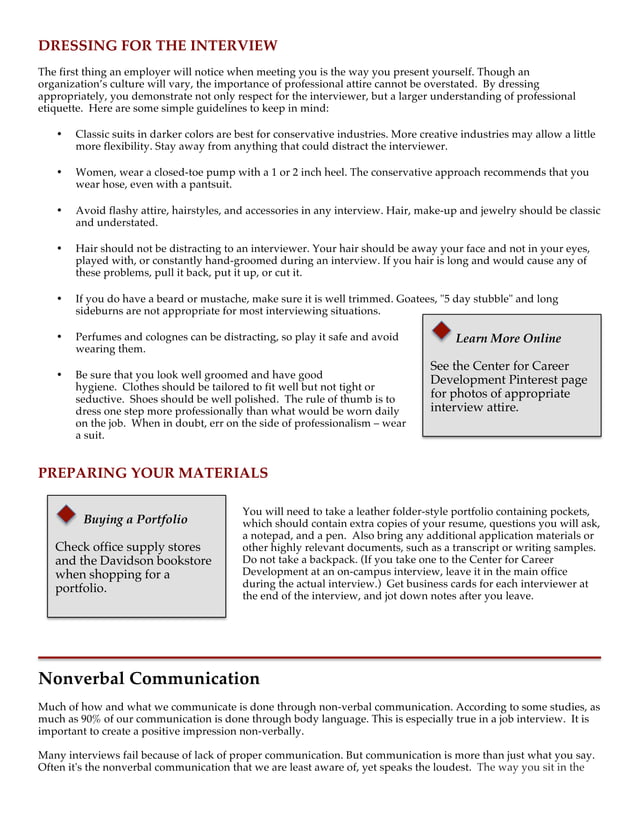 Davidson College Interviewing Guide | PDF | Resume Writing and Advice ...