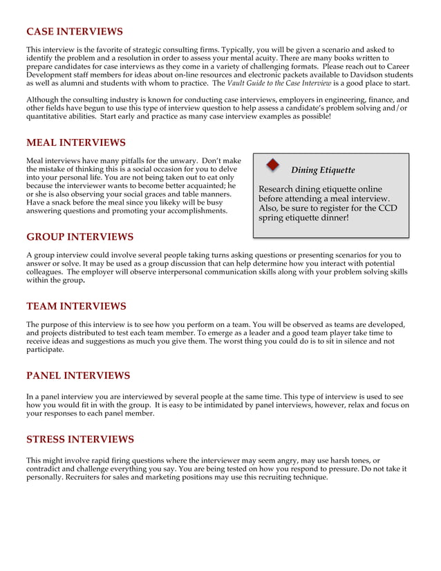 Davidson College Interviewing Guide | PDF | Resume Writing and Advice ...