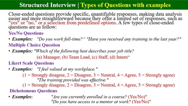 Research Interview Questions: Skills and examples | PPTX