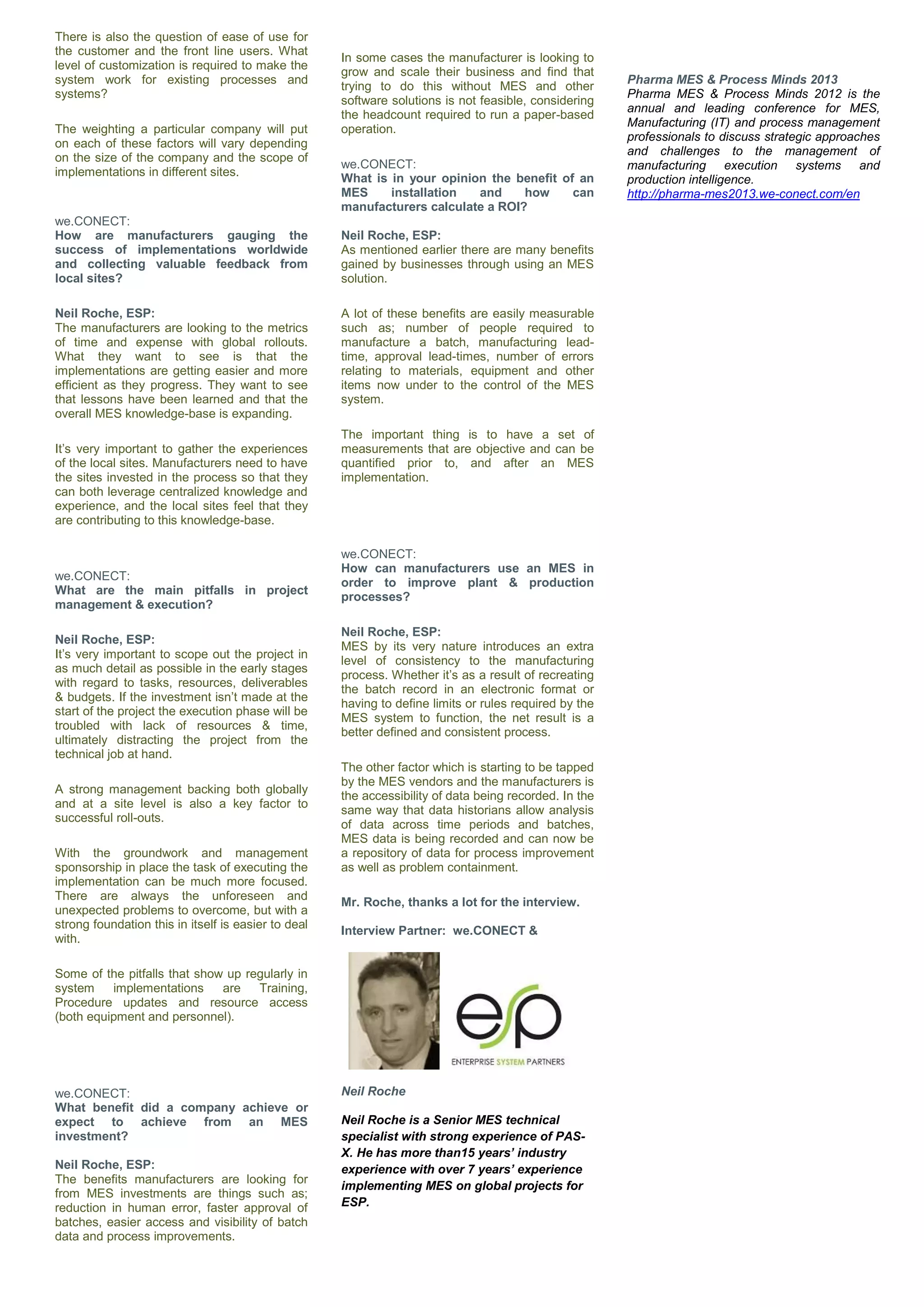 MES & Process Minds - Exclusive Speaker Interview - Neil Roche from ESP ...