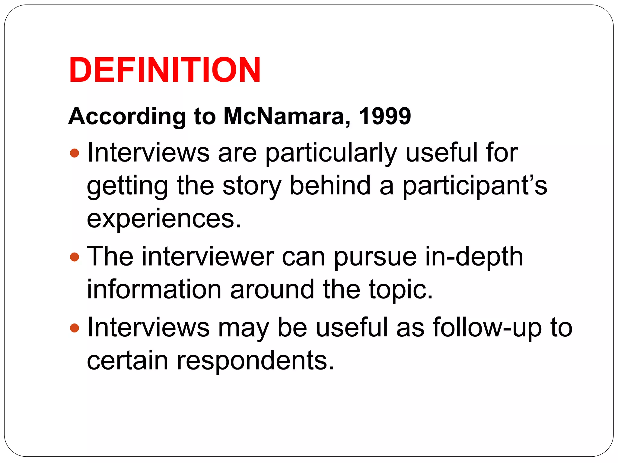 Interview method in research | PPTX