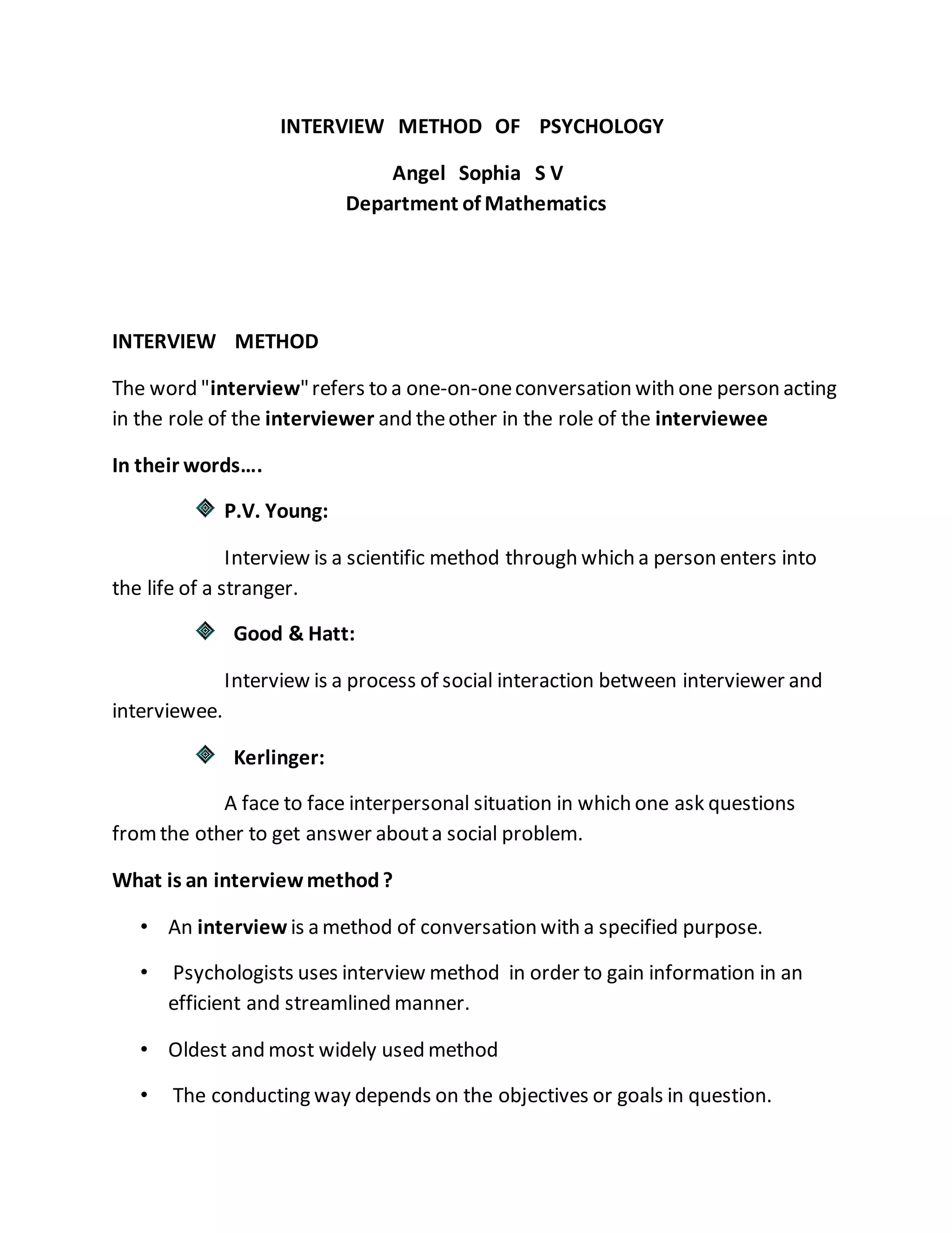 Interview Method Of Psychology Pdf 5 Docx