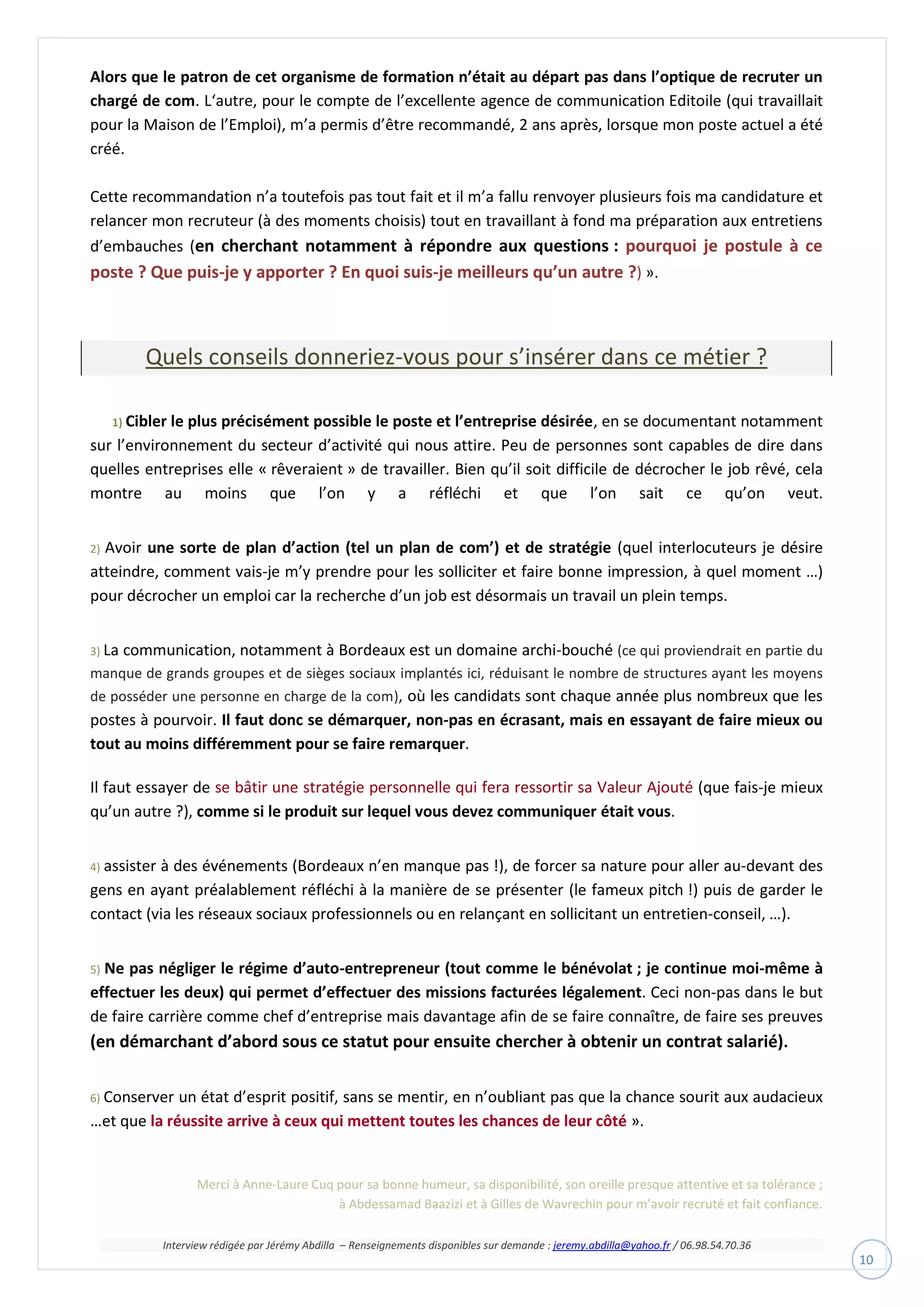 Jérémy Abdilla raconte son parcours et sa fonction de Chargé de communication | PDF