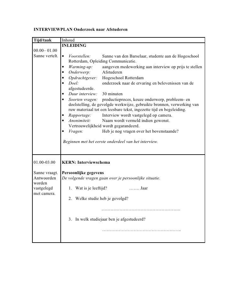 Interviewplan Afstuderen