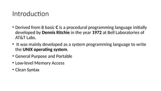 introduction to c language helps to know about the c langugaeg | PPT