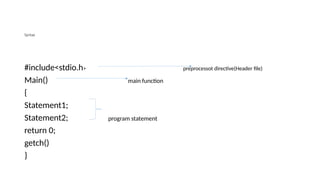 introduction to c language helps to know about the c langugaeg | PPT