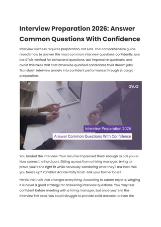 Interview Preparation 2026: Answer Common Questions With Confidence | PDF