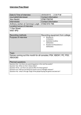 Interview prep sheet | DOCX