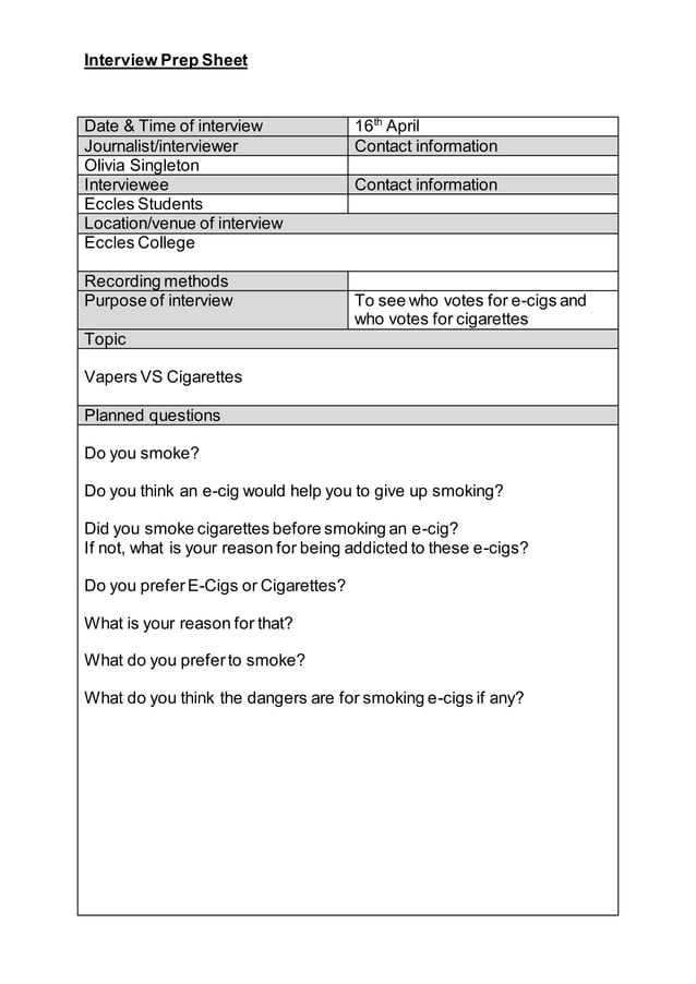 Interview prep sheet | DOCX