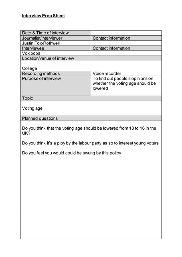 Interview prep sheet (2) | PDF