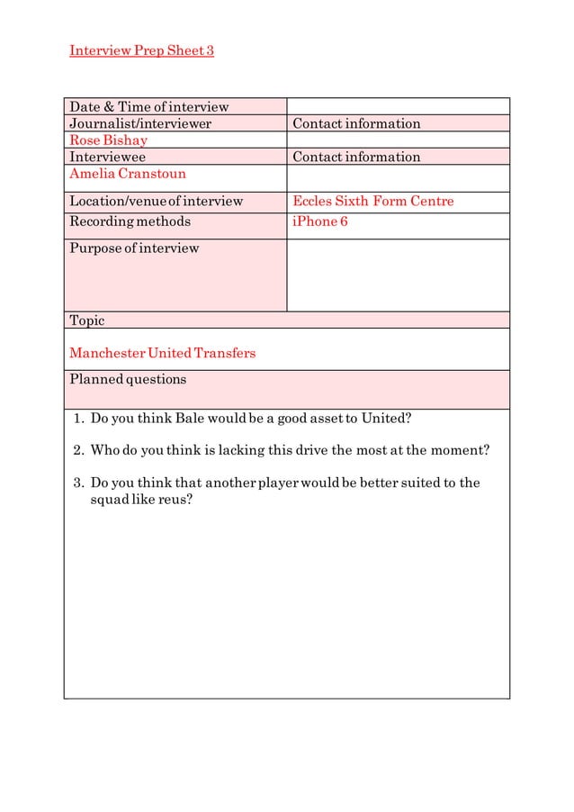 Interview prep sheet 3rd story | PDF