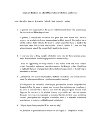 Interview protocol for a post observation | DOCX